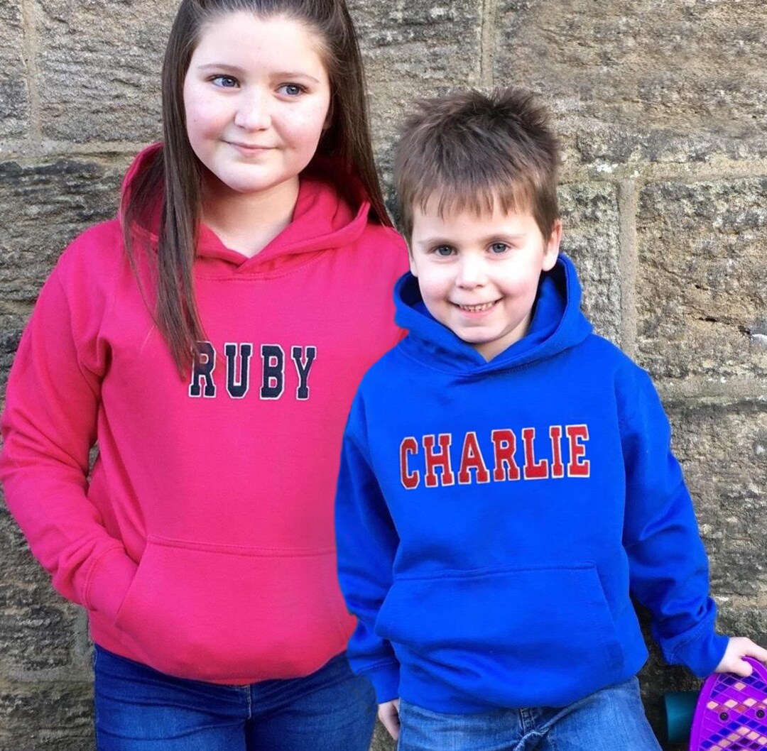 Personalised Kids Sweater With Name Appliqué Varsity Letters for Girls ...