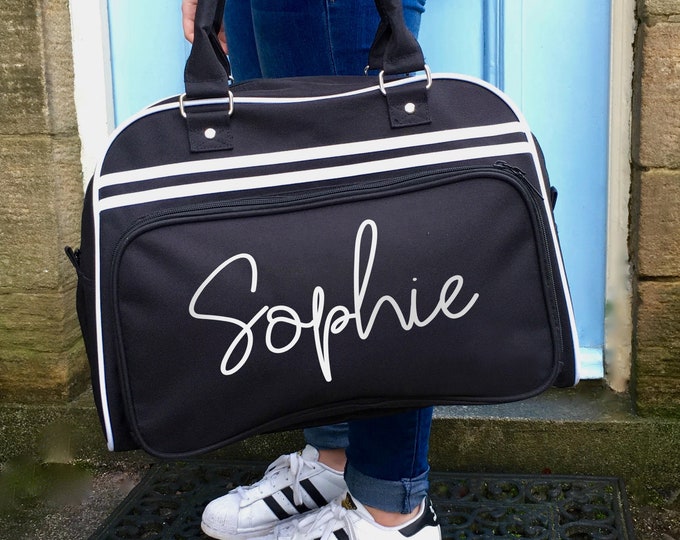 Personalised Weekend Bag Black With Name Retro Styling Great for a ...