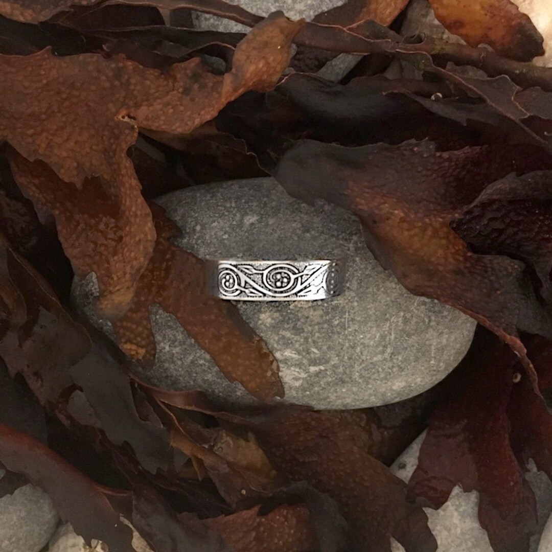 Celtic Art Open Ring. Pictish Floral Spiral Design, Etched in Sterling ...
