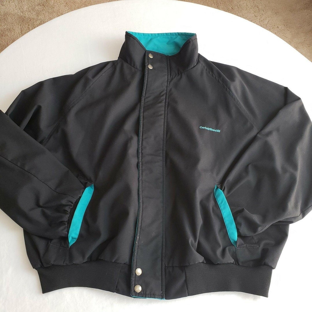 Vintage Swingster Jacket Mens XXL Black Coat Teal Trim 2XL Full Zip ...
