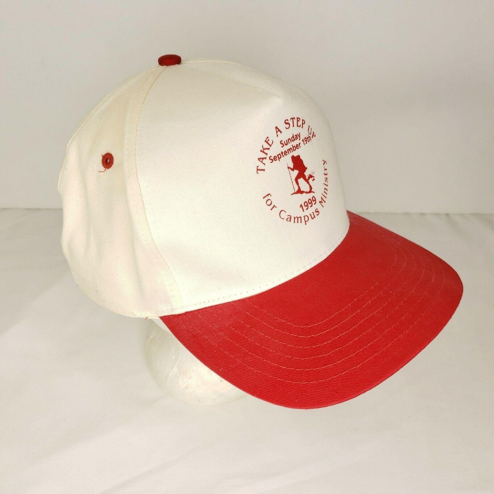 Vintage 90s Snapback Cap Campus Ministry White Hat Red Graphic Brim 5 ...