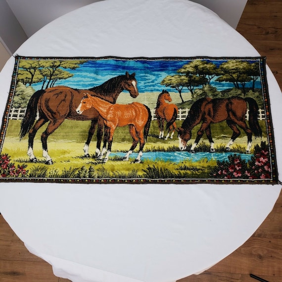 Vintage Horse Tapestry Foal Trees Flowers Water Palestine | Etsy