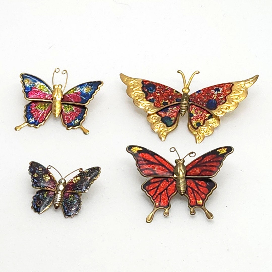 Vintage Enamel Glitter Metal Butterfly Pins Multi Colors Sizes Shapes ...