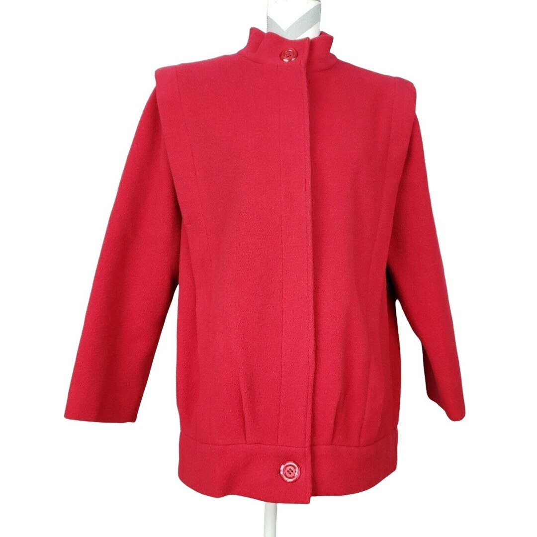 Vintage Herman Kay Red Car Coat Wool Blend Hidden Buttons Big Shoulders ...