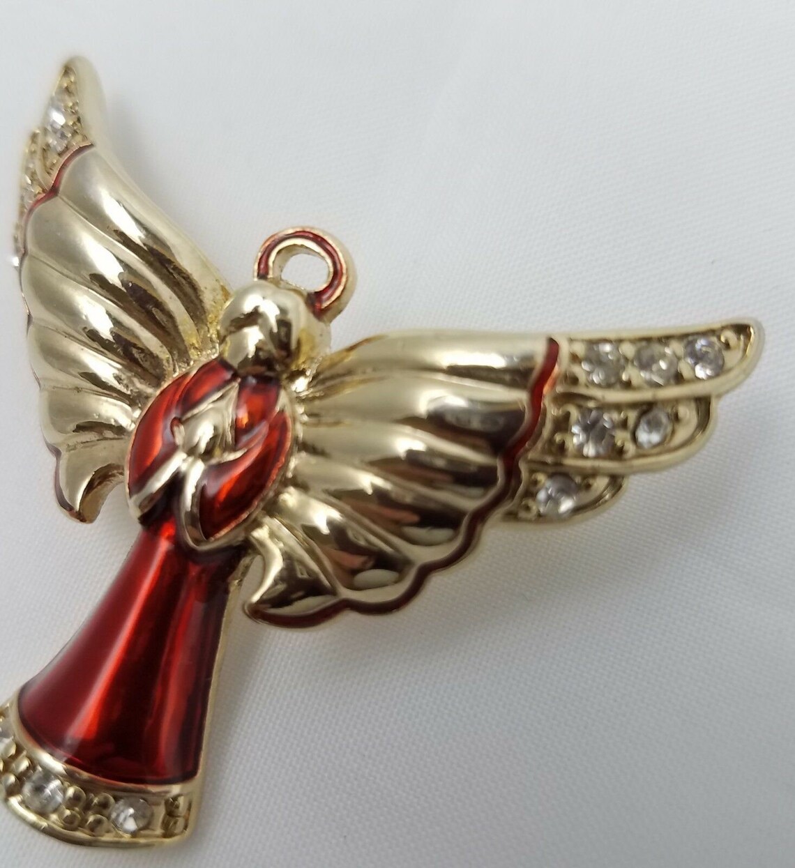 Monet Red Enamel Angel Brooch Gold Tone Wings Rhinestones - Etsy UK