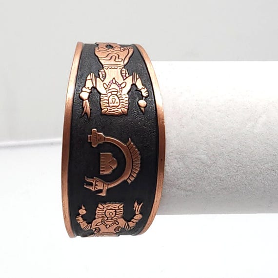 Vintage Mayan Aztec Copper Cuff Bell Trading Post Sou… - Gem