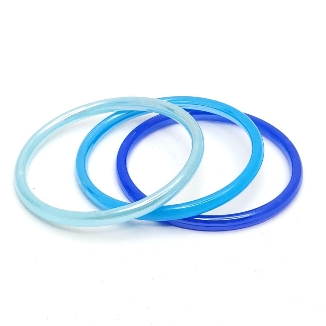 Vintage Blue Glass Bangles 3 Single or Stackable Minimalist Bracelets ...