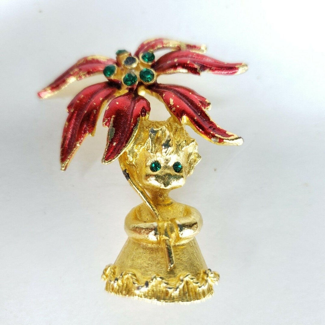 Mylu Girl Brooch With Red Enamel Poinsettia Pin Flower - Etsy
