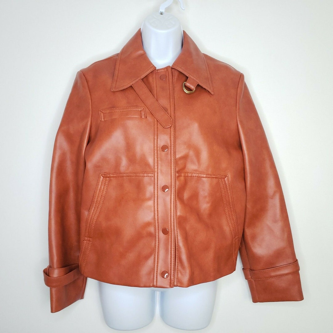 Vintage Kmart Faux Leather Jacket Womens Large Brown Vegan Lined Ladies ...