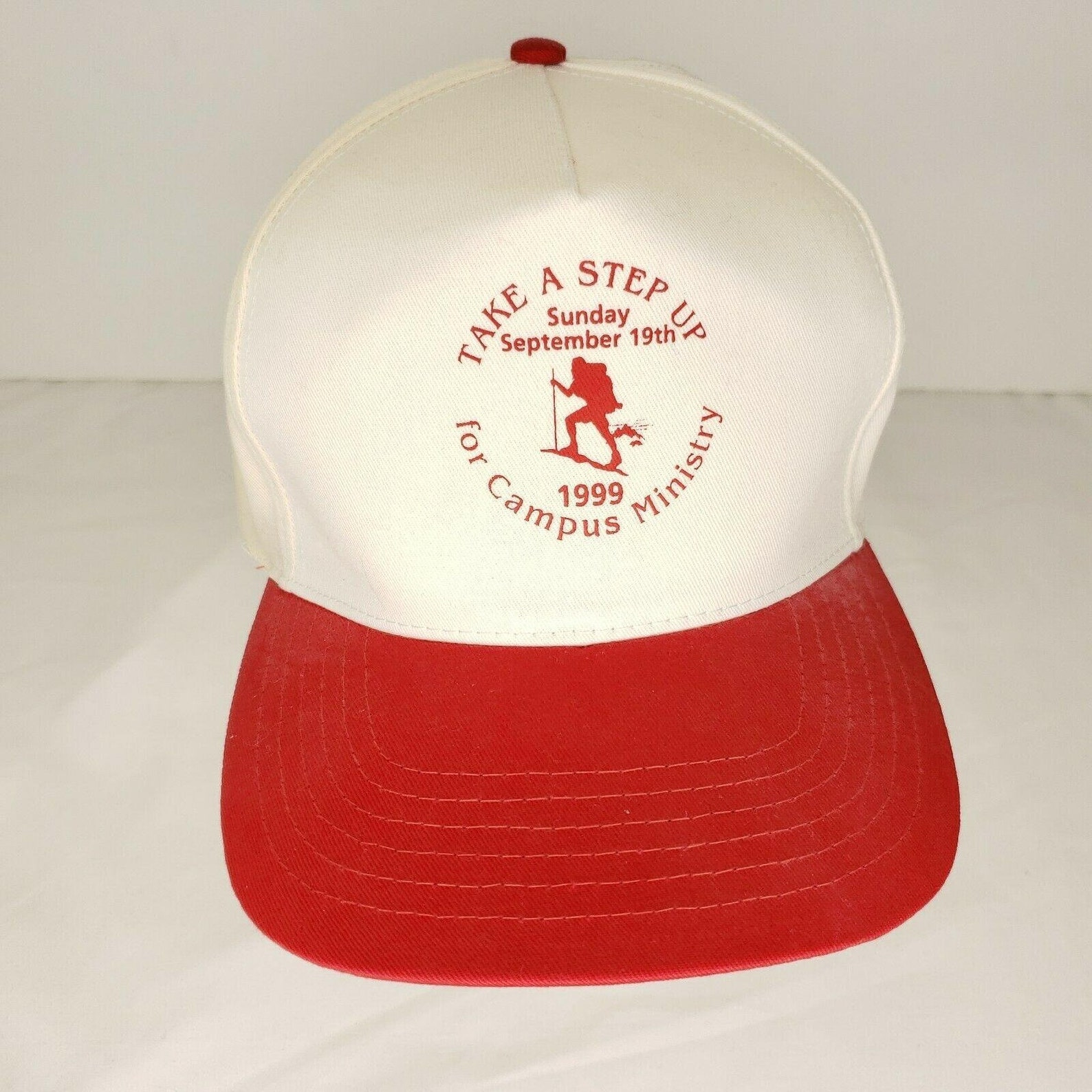 Vintage 90s Snapback Cap Campus Ministry White Hat Red Graphic Brim 5 ...