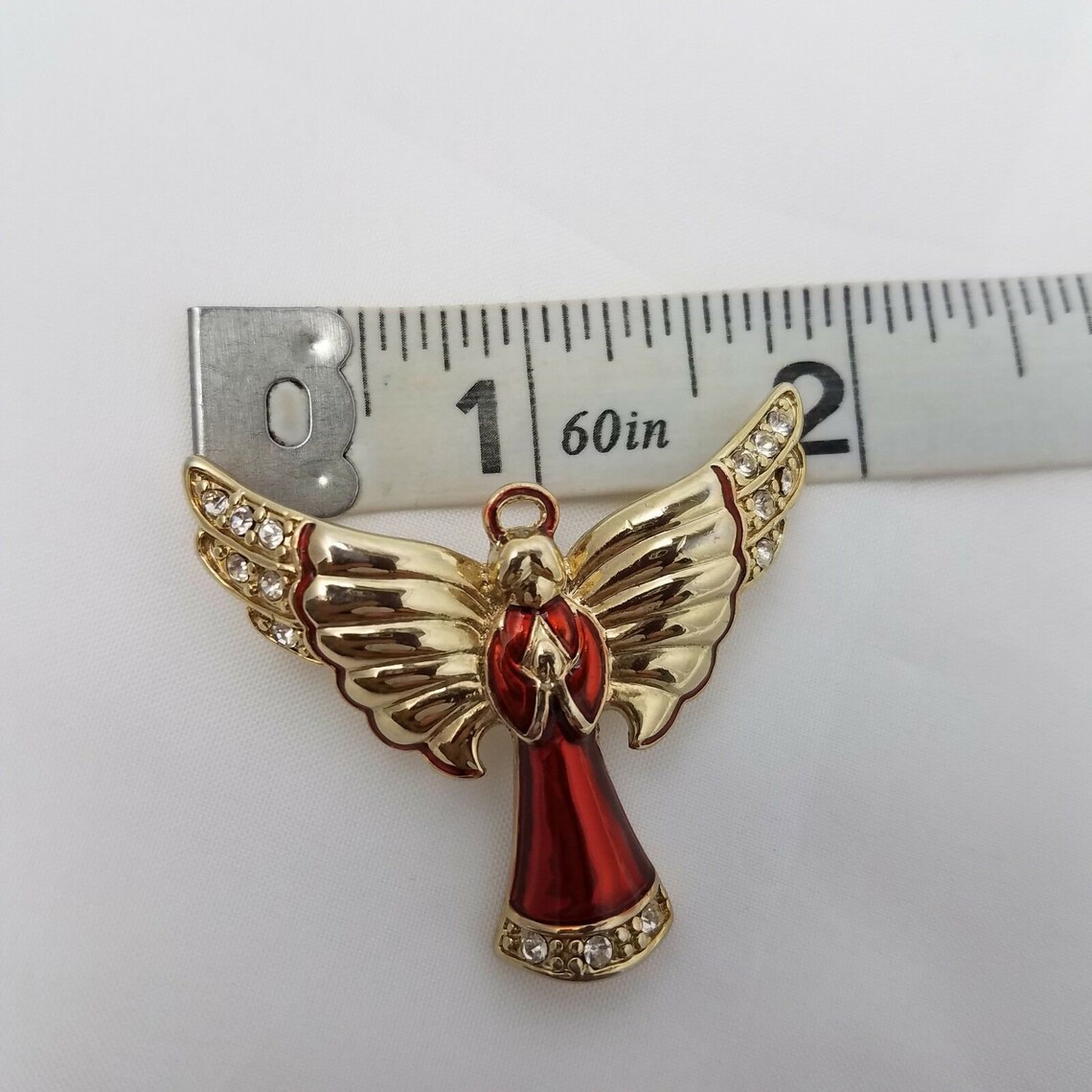 Monet Red Enamel Angel Brooch Gold Tone Wings Rhinestones - Etsy UK