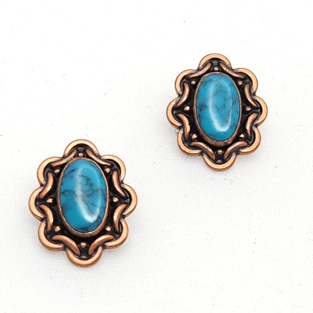 Vintage Bell Trading Post Copper Blue Stone Clip on Earrings Oval ...