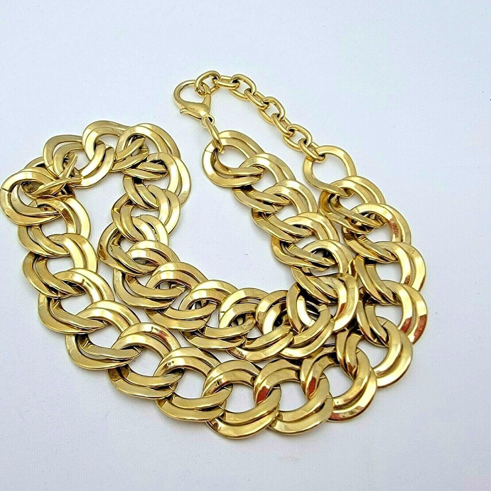 Double Circle Chain Link Statement Necklace Shiny Gold Tone - Etsy UK