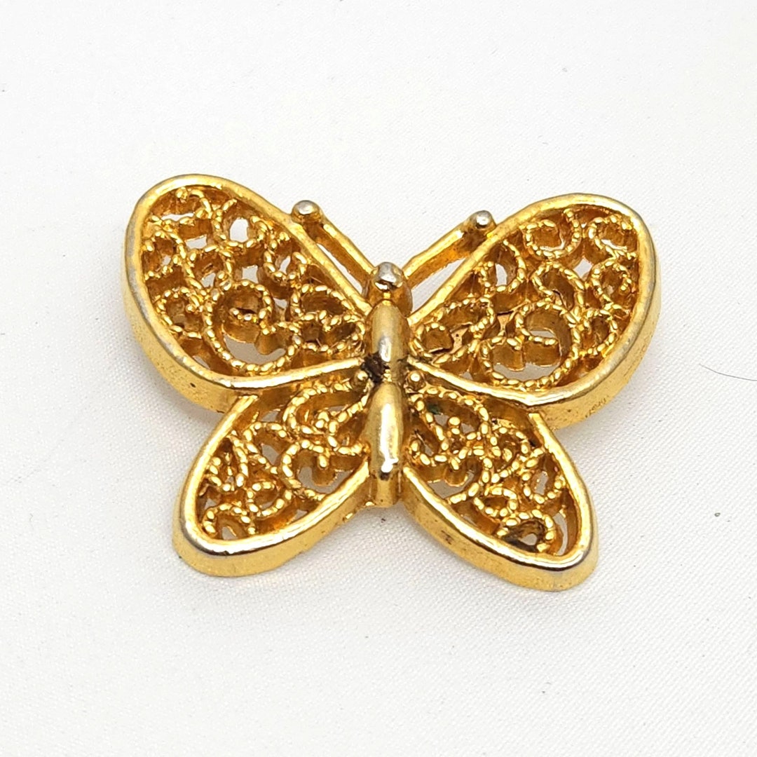 Vintage AAI Gold Tone Filigree Butterfly Brooch Insect Pin Springtime ...