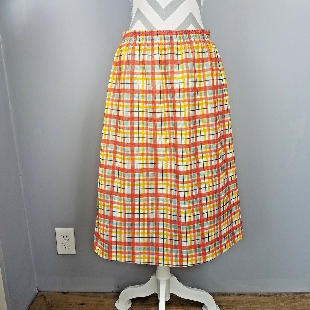 Fire Islander Plaid Skirt Size 11 12 Elastic Waist Multi Color 60s 70s ...