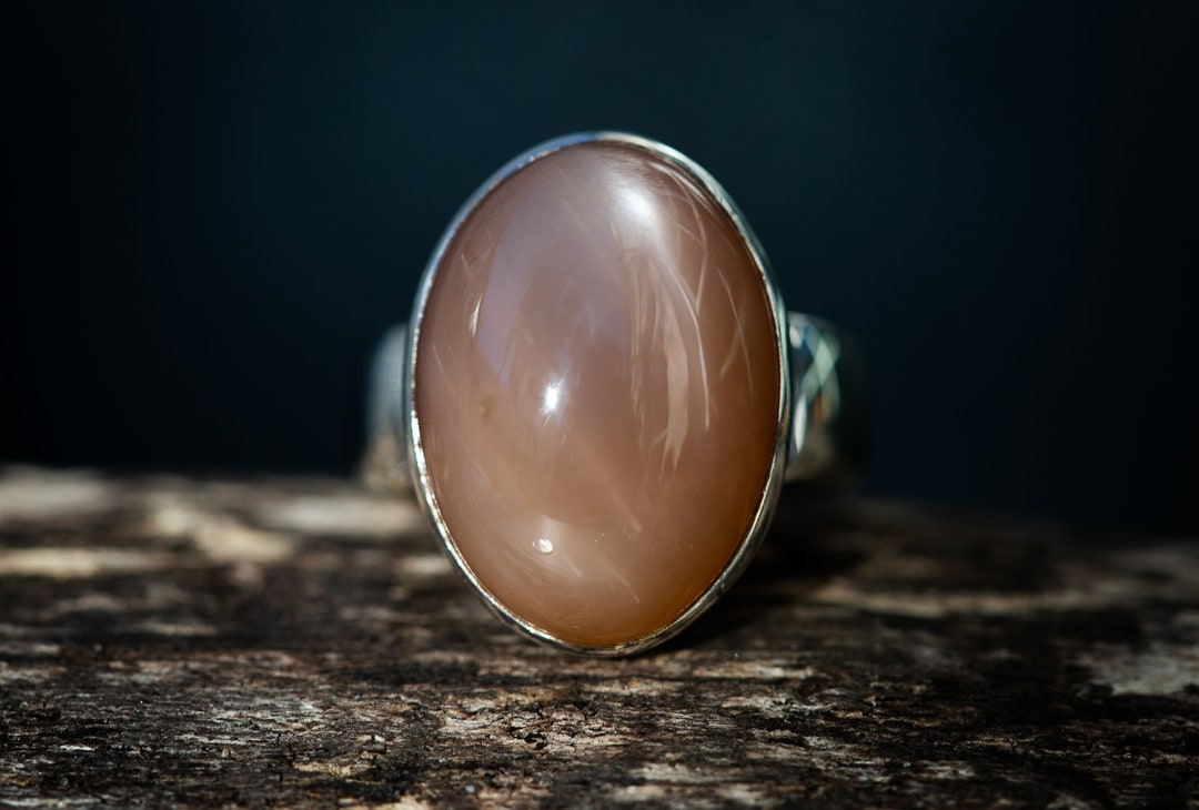 Moonstone Ring 8 Peach True Moonstone Size 8 Orthoclase Moonstone Ring ...
