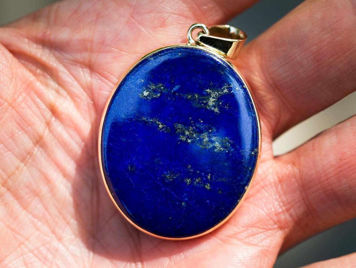 Lapis Pendant in 14k Gold Gorgeous Lapis Lazuli With Pyrite | Etsy