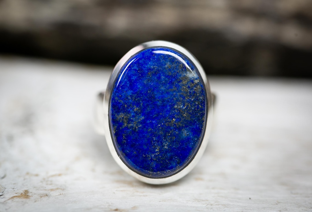 Lapis Ring 7 - Oval Lapis Lazuli With Pyrite Speckles Ring Size 7 ...