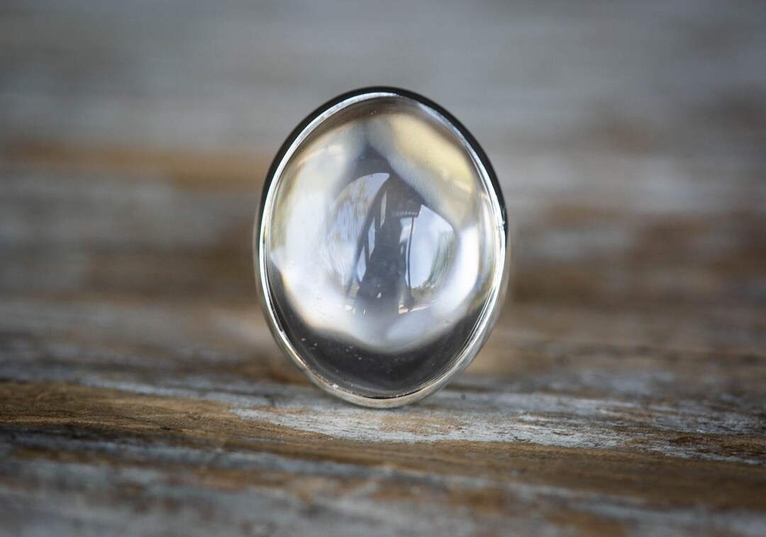 Clear Quartz Cabochon Ring in Solid Sterling Silver - Ring Size 5-9.5 ...