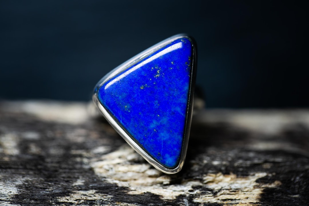 Lapis Ring 8 - Large Lapis Lazuli Triangle Ring With Pyrite Speckles ...