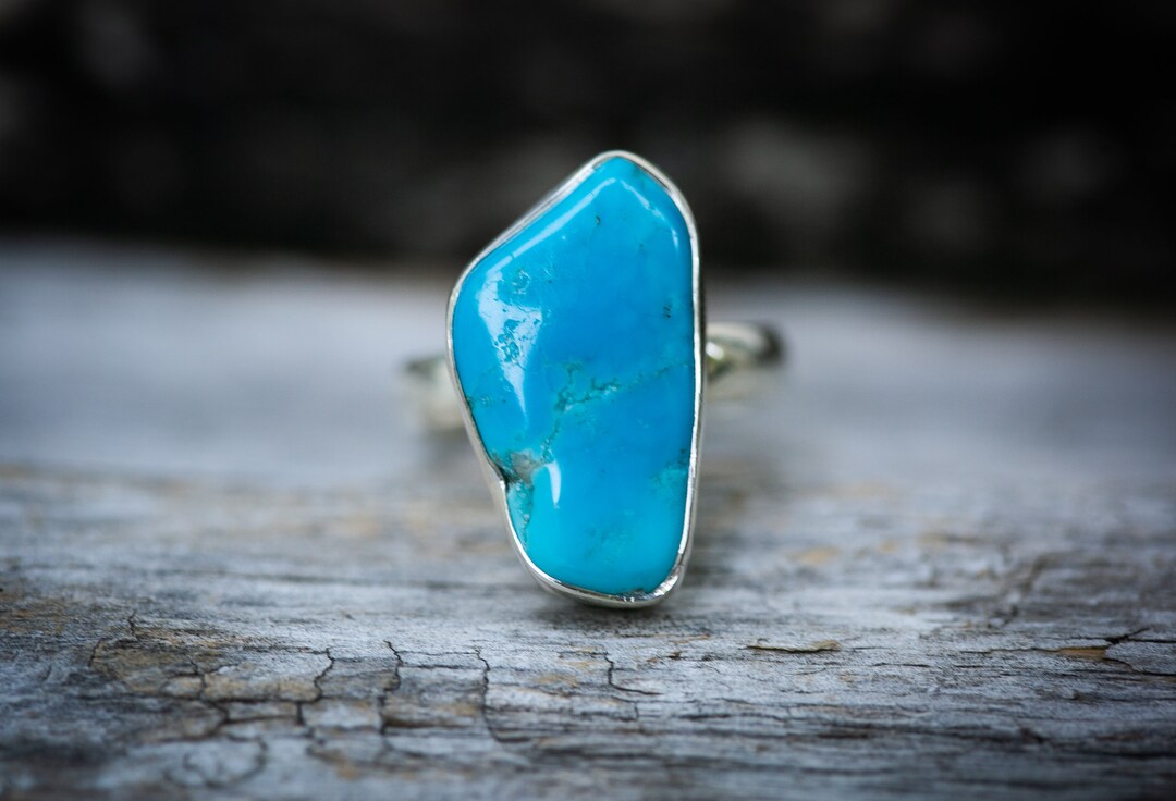 Raw Turquoise Ring 7.75 - Raw Uncut Arizona Kingman Turquoise Ring Size ...