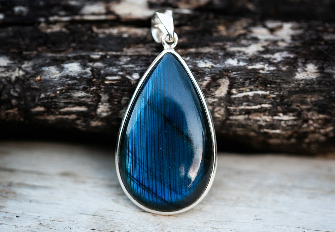 Labradorite Pendant Large Blue Fire Labradorite Necklace Blue ...