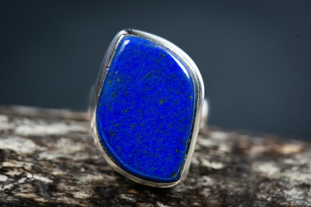 Lapis Ring 6 - Large Lapis Lazuli Ring With Pyrite Speckles Ring Size 6 ...
