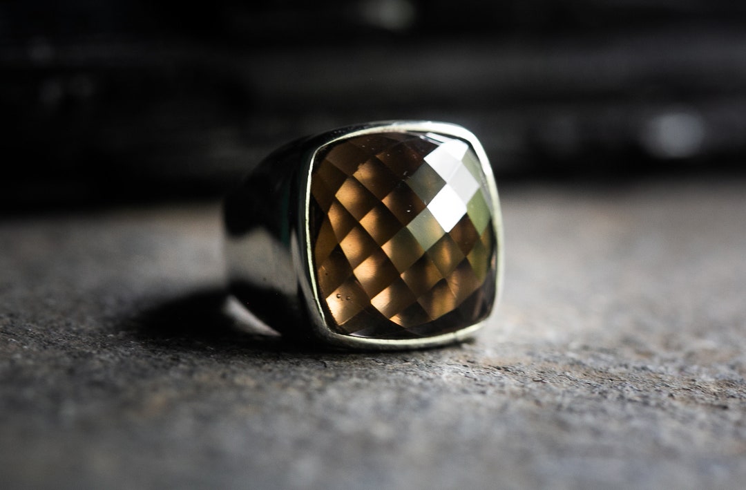 Smoky Quartz Ring 9 - 11 - Mens Checkerboard Cut Smoky Quartz - Quartz ...