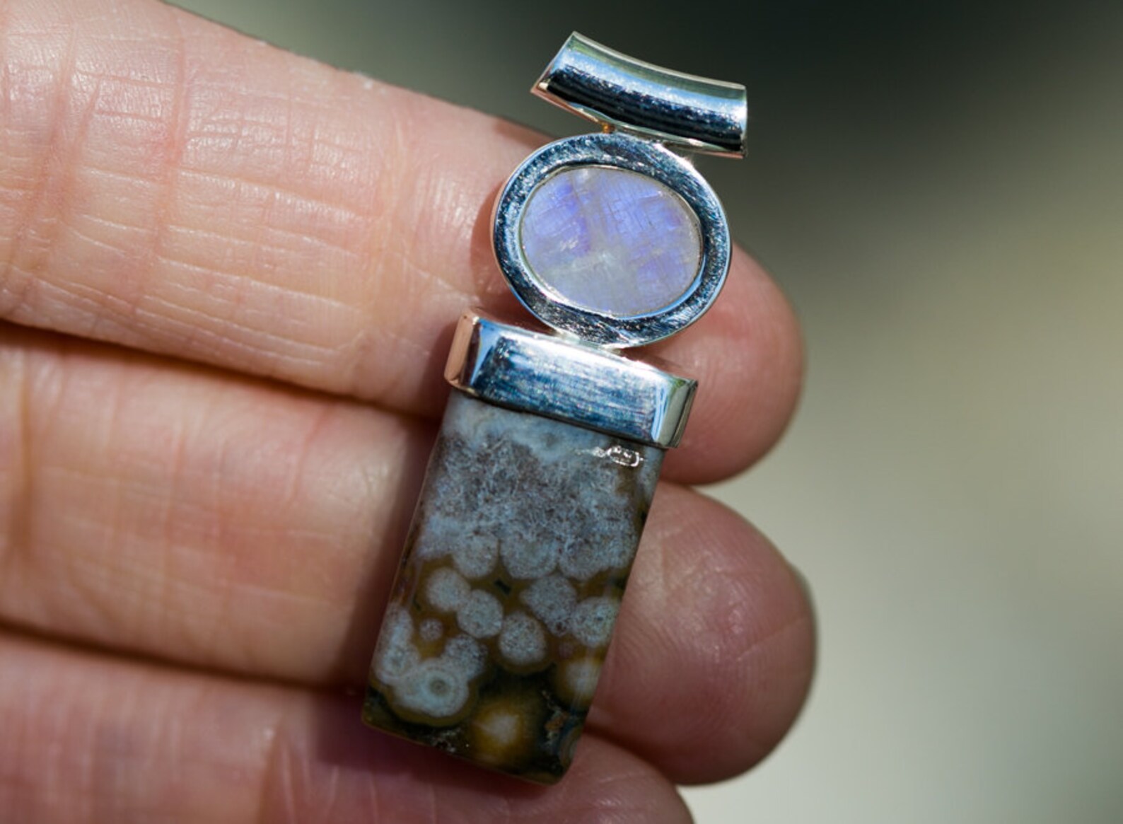 Orbicular Jasper and Rainbow Moonstone Pendant Ocean Jasper | Etsy