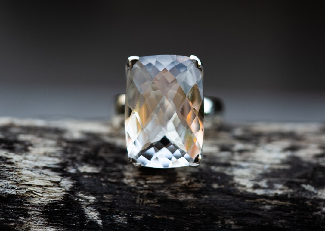 Clear Quartz Ring: Sterling Silver Checkerboard Crystal, Size 5.5 - Etsy