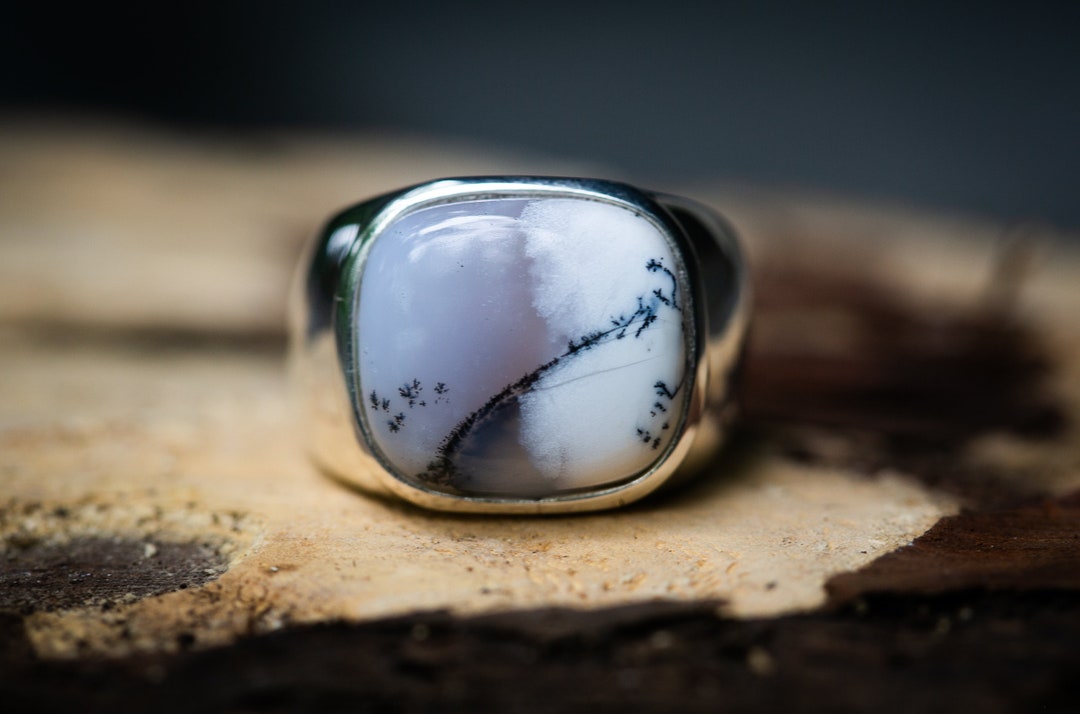 Dendritic Agate Ring 11.5 Merlinite Ring Merlinite Ring Size 11.5 Mens Agate Ring Men's Merilite ...