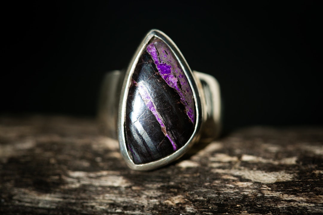 Sugilite Ring 8 - Sugilite and Hematite in Sterling Silver Ring ...