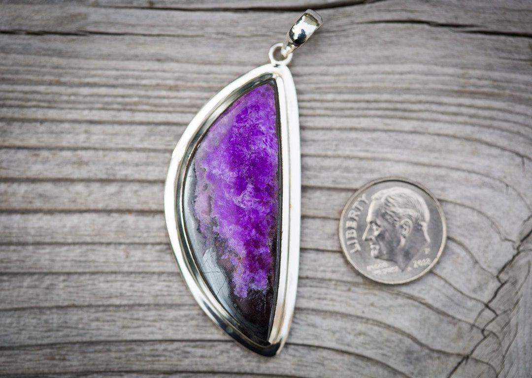 Sugilite & Manganese Sterling Silver Pendant: Crown Chakra Jewelry - Etsy