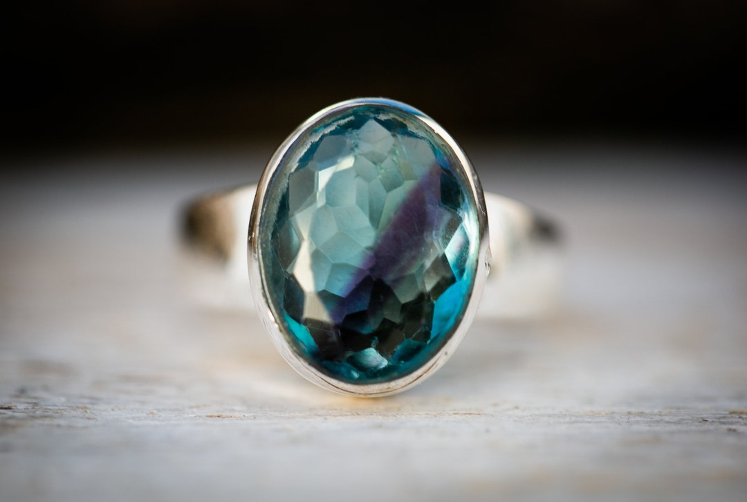 Fluorite Ring 9 - Natural Blue and Purple Fluorite Ring - Fluorite Ring ...