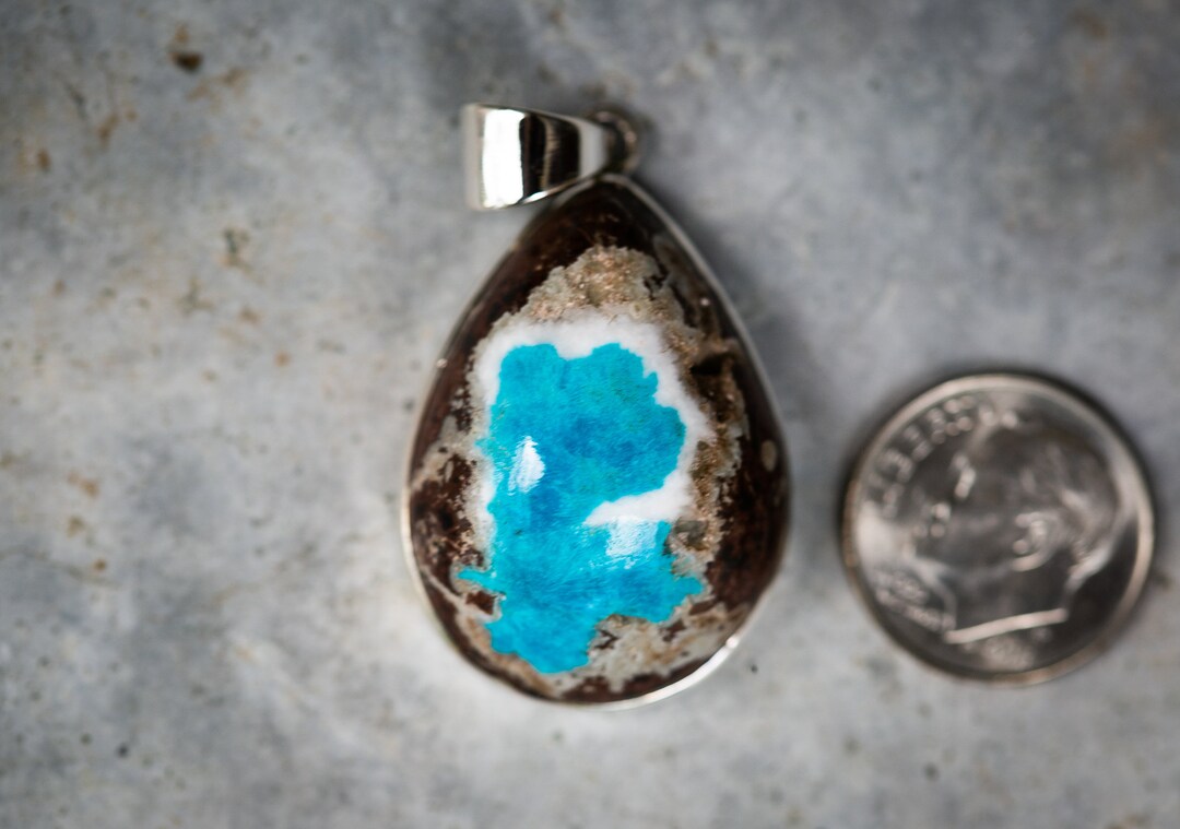 Teardrop Cavansite in Matrix Pendant - Sterling Silver Necklace - Etsy
