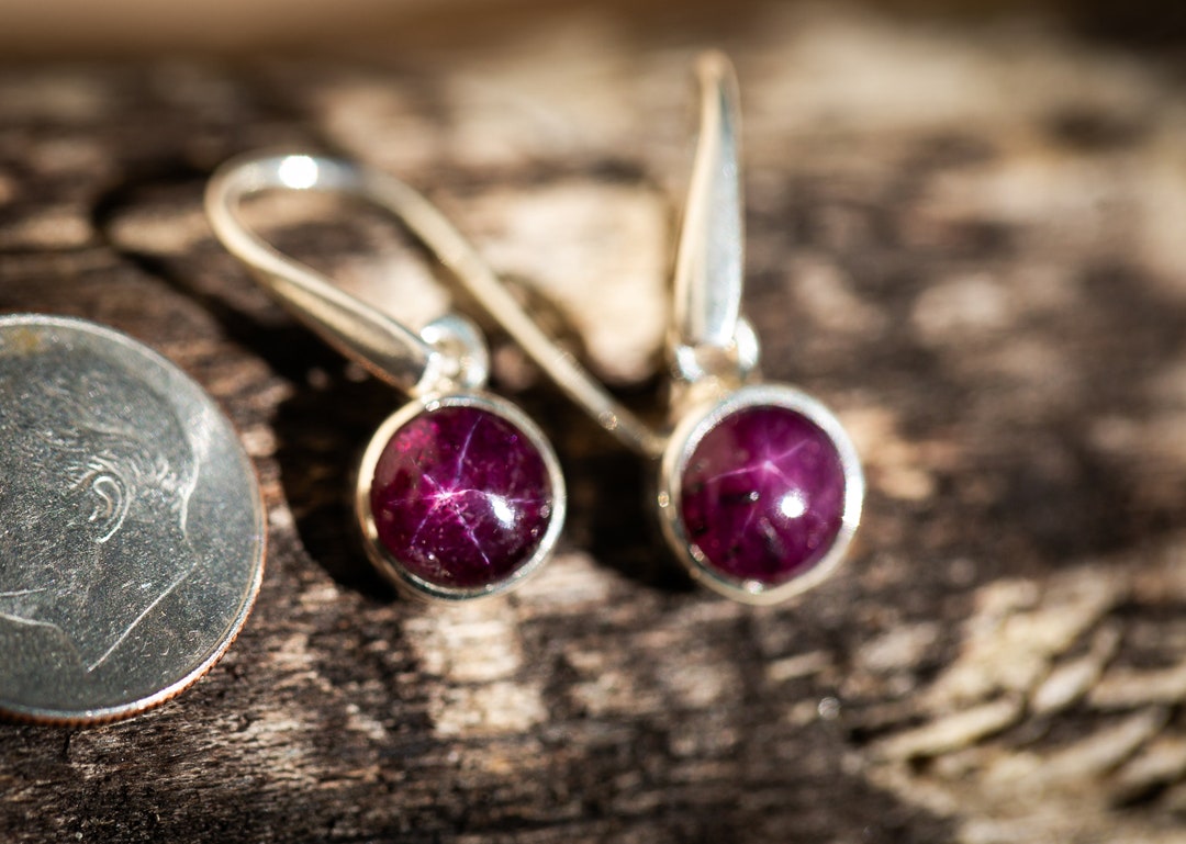 Star Ruby Earrings - Star Ruby 8mm Dangle Earrings - Star Ruby Earrings - Star Ruby - Ruby ...