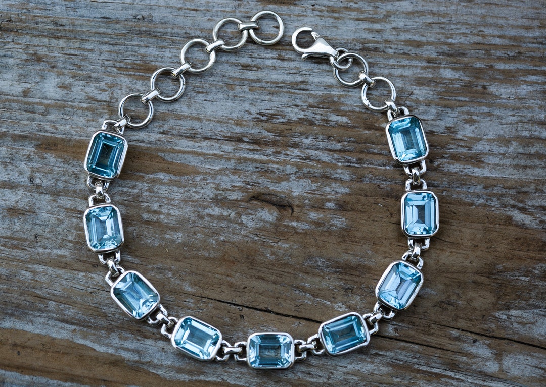 Sky Blue Topaz Sterling Silver Bracelet – December Birthstone - Etsy