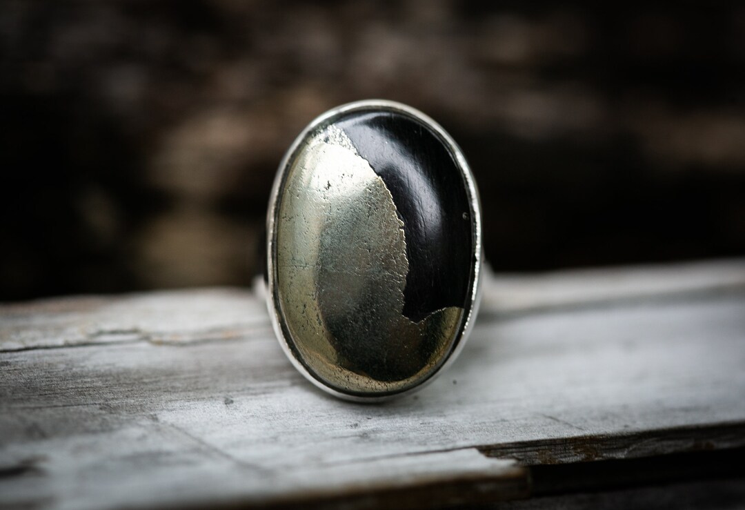 Apache Gold Ring Size 7 - Chalcopyrite Ring 7 - Apache Gold in Sterling Silver Apache Gold Ring ...