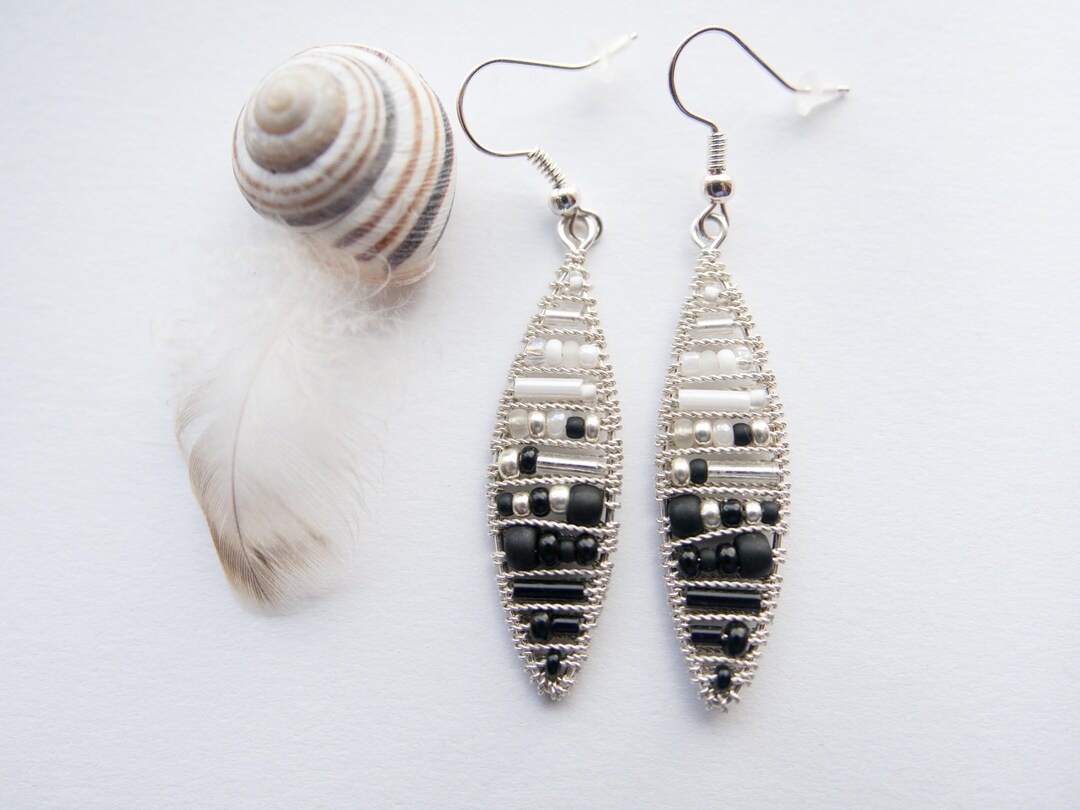 Black and White Earrings for Work Dangling Two Tone Earrings Unique ...