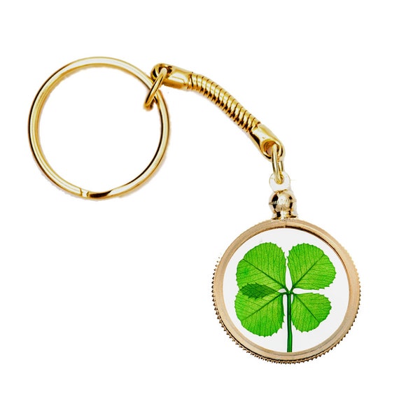 Good Luck Charm Gold Keychain with a Real Genuine Four Leaf | Etsy