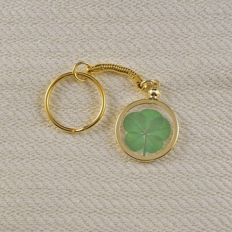 Gold Charm Keychain With a Real Genuine Five Leaf Clover - Etsy