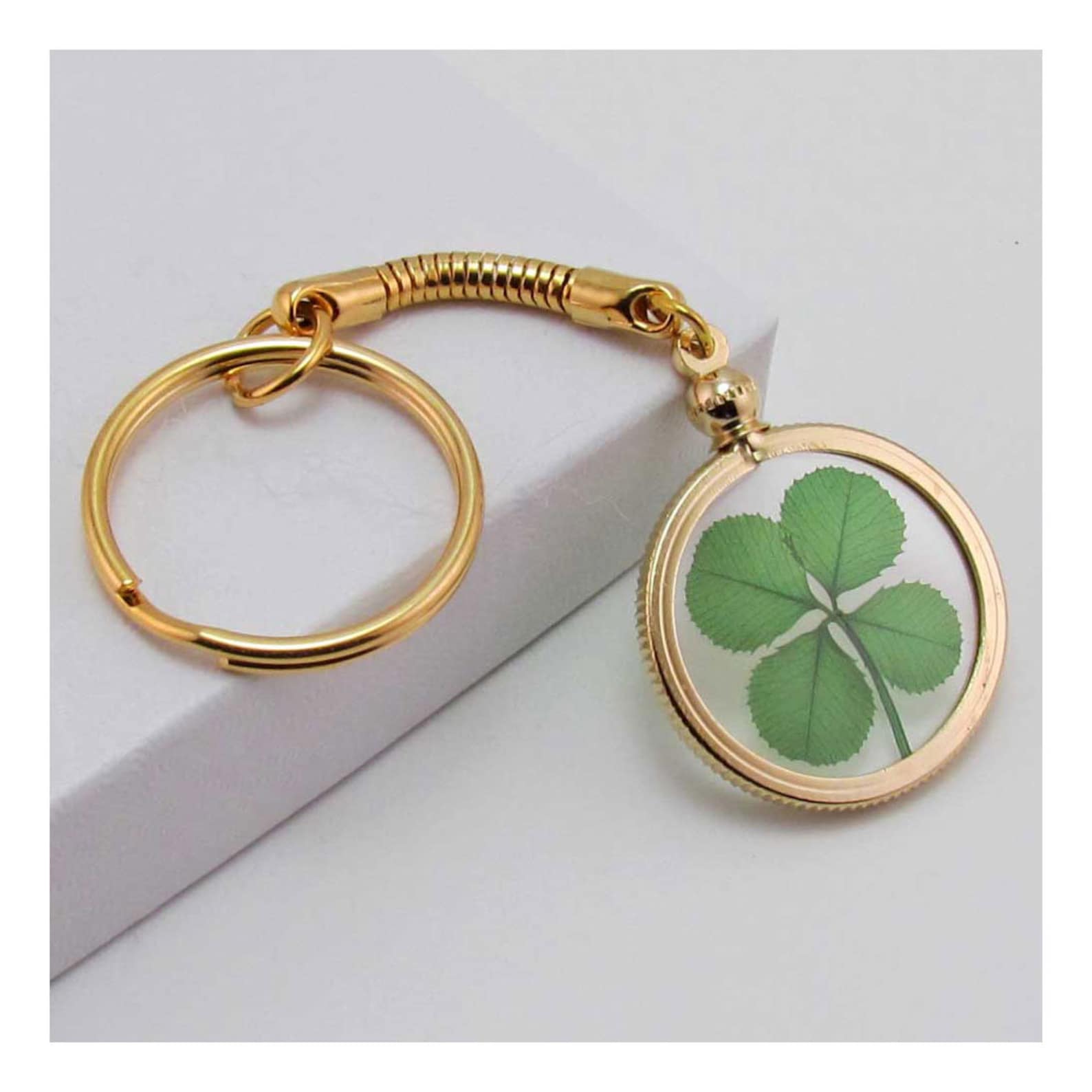 Good Luck Charm Gold Keychain con un verdadero trébol genuino - Etsy España