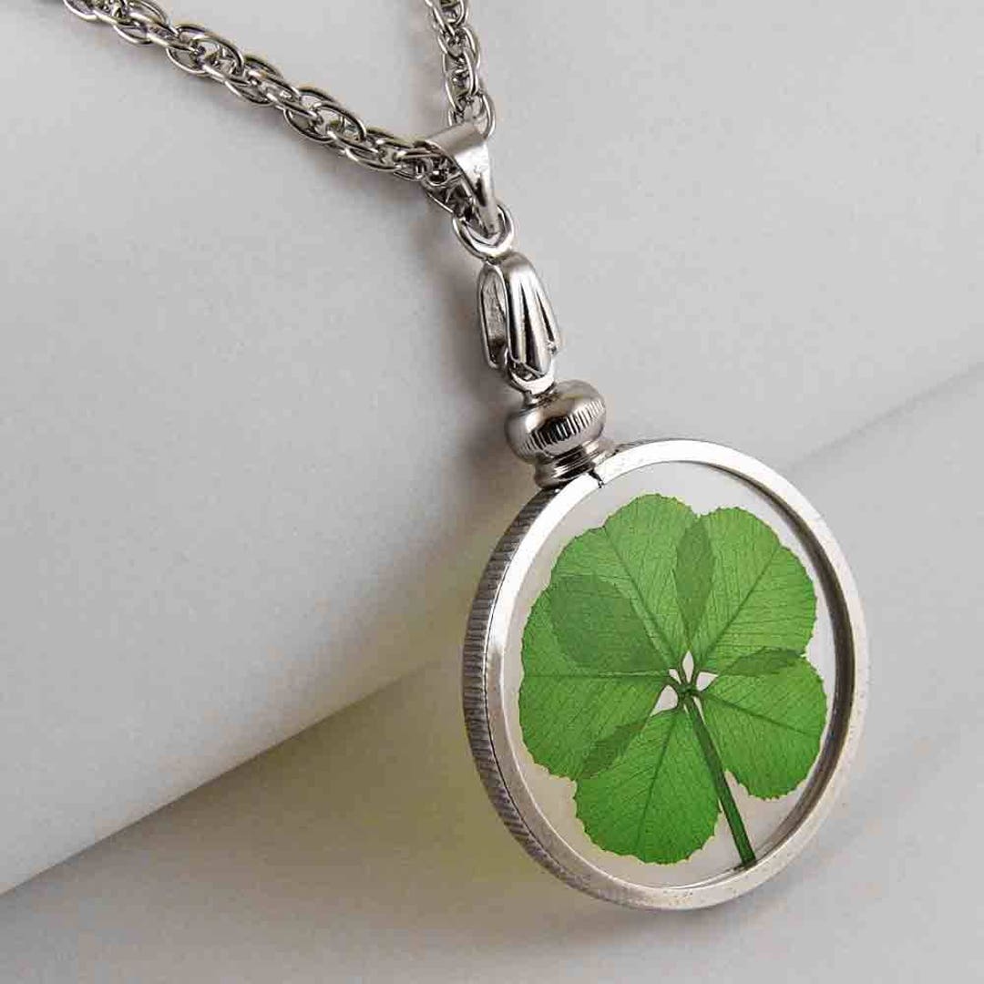 Good Luck Charm Silver Pendant Necklace With a Real Genuine 5 Leaf ...