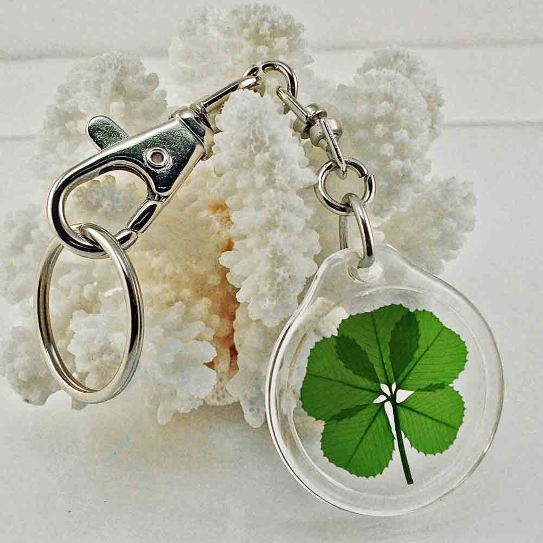 Acrylic Charm Trigger Snap Keychain With a Real Genuine Five Leaf ...