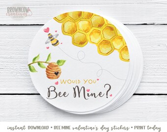 Customized Valentines Day Stickers Honey Bee Mine Pink Favor - Etsy