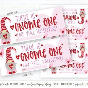 INSTANT DOWNLOAD Valentine's Day Gnome Treat Toppers, Valentine Tags ...