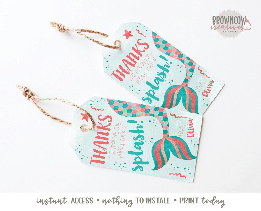 Mermaid Gift Tags, Editable, Teal and Coral Mermaid, Instant Access ...