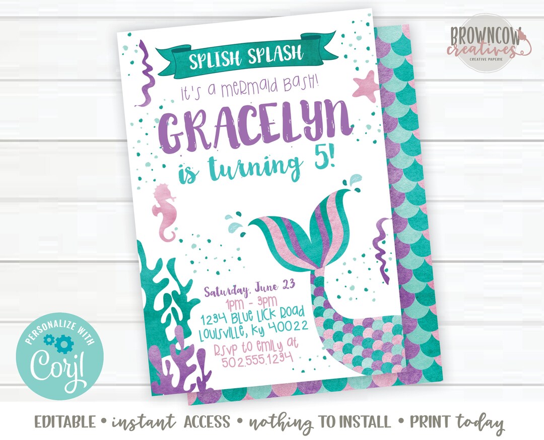Mermaid Invitation, Under the Sea Invitation, Instant Invitation ...