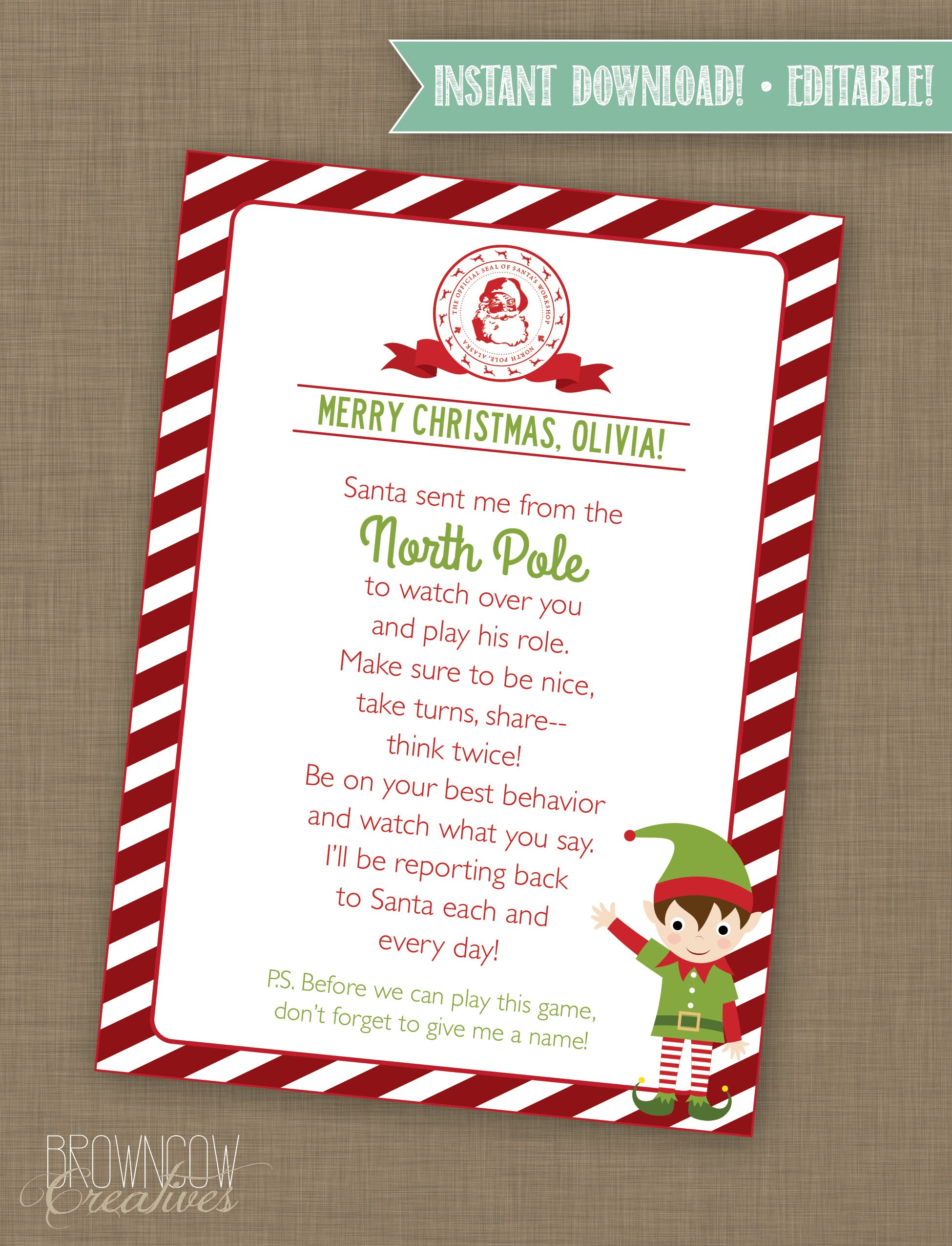 Letter From the Elf Elf Letter Editable Elf Letter Instant - Etsy