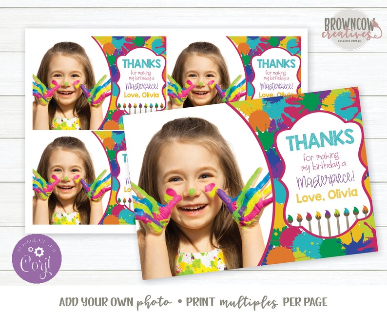 Art Party Birthday Thank You Note With Photo Painting | Etsy